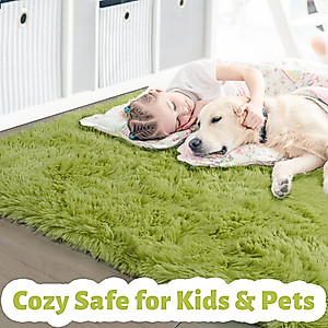 Grass Green Area Rug for Bedroom,4'X6',Fluffy Shag Rugs for Living Room,Furry Carpet for Kids Room,Shaggy Throw Rug for Nursery Room,Fuzzy Plush Rug,Green Carpet,Rectangle,Cute Room Decor for Baby