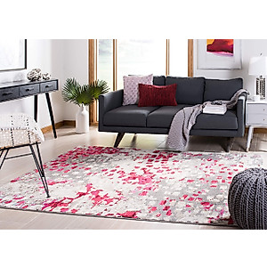 SAFAVIEH Madison Collection Area Rug - 10' x 14', Grey & Red, Boho Abstract Distressed Design, Non-Shedding & Easy Care, Ideal for High Traffic Areas in Living Room, Bedroom (MAD425R)