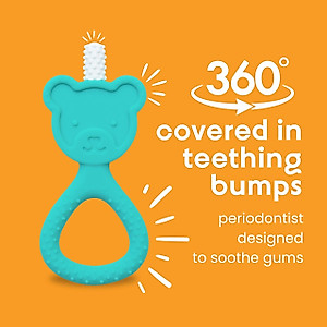 oogiebear 360˚ Teether - Safe Teething Toys for Babies 3 Months and Older | Soft Bristle Teddy Bear Silicone Teether | Super Soft BPA-Free Silicone Teether Toy - Yellow