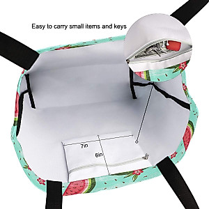 ALAZA Watermelon Pattern Blue Canvas Tote Bag Top Handle Purses Large Totes Reusable Handbags Cotton Shoulder Bags for Women Travel Work Shopping Grocery