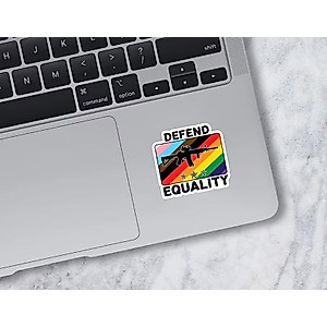 Miraki Defend Equality Sticker, Funny Gun Sticker, Progress Pride Flag and Rifle Sticker, LGBT Sticker, Water Assitant Die-Cut Vinyl Funny Decals for Laptop, Phone, Water Bottles, Kindle Sticker