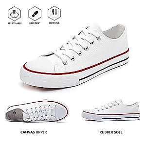 Women's Canvas Shoes Fashion Sneakers White Tennis Shoes Casual Slip on Shoes Floral Embroidered Low Top Sneakers(White.US5)