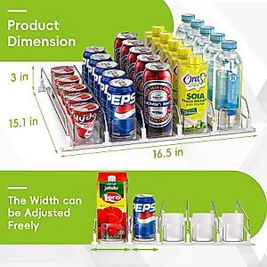 Soda Can Dispenser for Refrigerator,Self-Pushing Drink Organizer for Fridge, Width Adjustable Fridge Organization, Beer Pop Can Water Bottle Drink Dispenser for Fridge (15.1"D) White (5 Row, White)