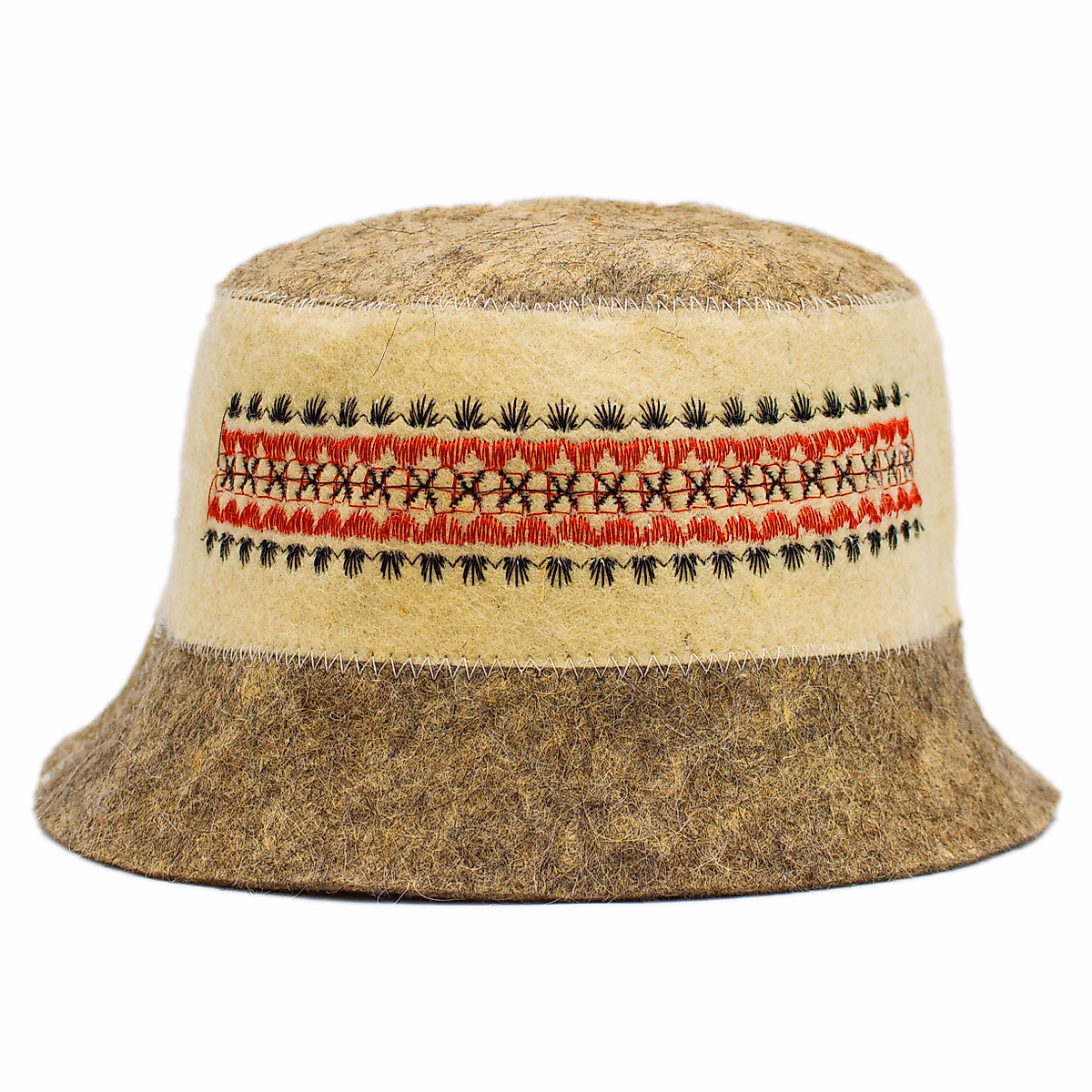 SHSH trade group Ukrainian Wool Sauna Hat Embroidered Ornament Vyshyvanka - Sauna Hat Finnish Ukraine Sauna Hat Wool Russian Banya Sauna Hat for Men Sauna Hats Beige and Gray