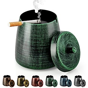Yiiwinwy Ashtray for Cigarettes Outdoor, Outdoor Ashtray with Lid for Cigarette, Metal Odorless Windproof Smokeless AshTray for Patio Home Office Tabletop Outdoor Balcony