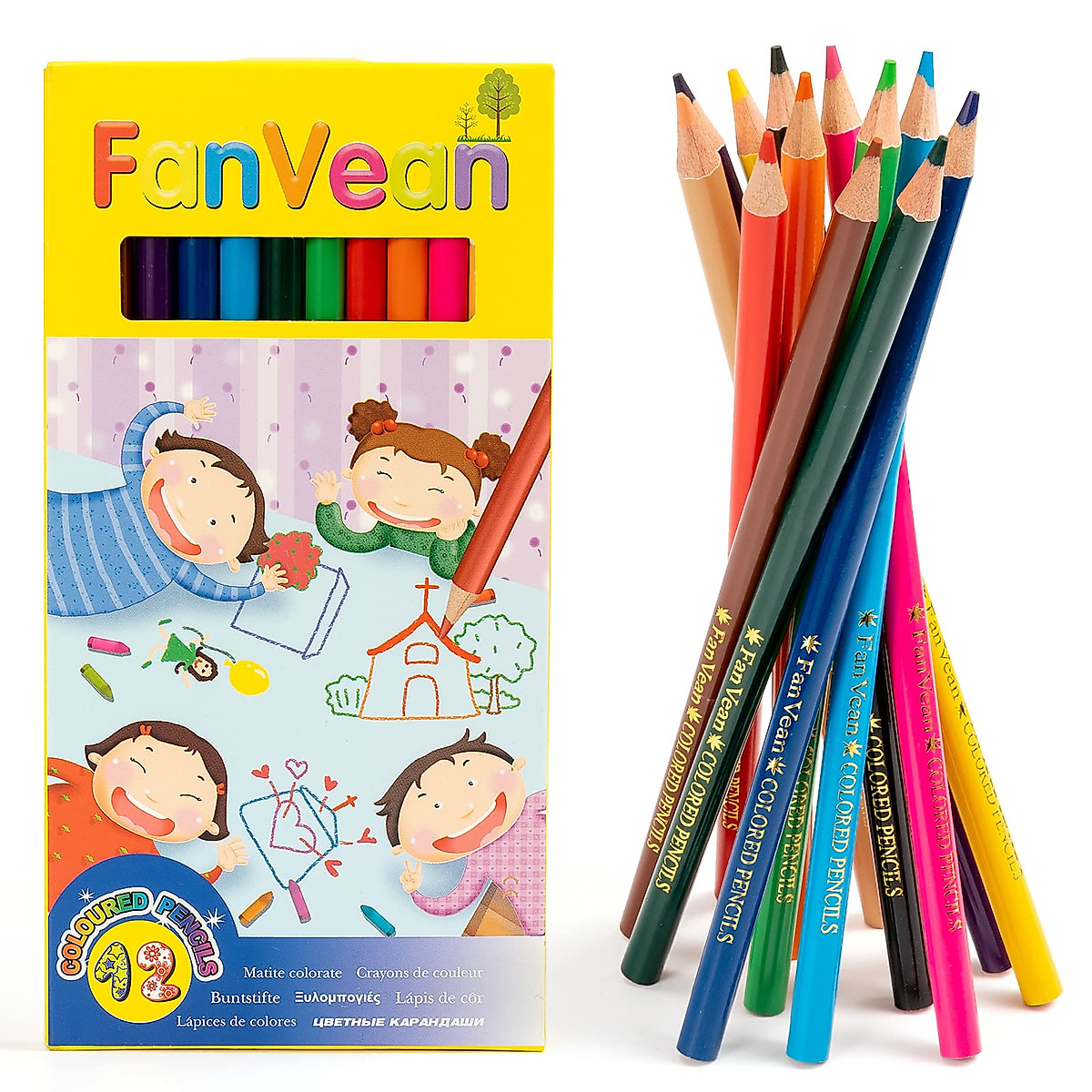 FanVean Colored Pencils,12 Count Presharpened Color Pencil,Classroom Set,School Supplies for Kids