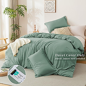 MILDLY Super Soft Duvet Cover - 100% Washed Microfiber Sage Green Comforter Cover Set 3 Pieces with Zipper Closure & Corner Ties (No Comforter)
