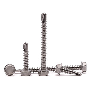 #10 x 1 (50 Pack) Hex Washer Head Self Drilling Screws (1/2" to 2-1/2" Available), Hex Drive, Flange Hex Self Tapping Screws, 410 Stainless Steel Sheet Metal Screws, No Pre-drilled Needs