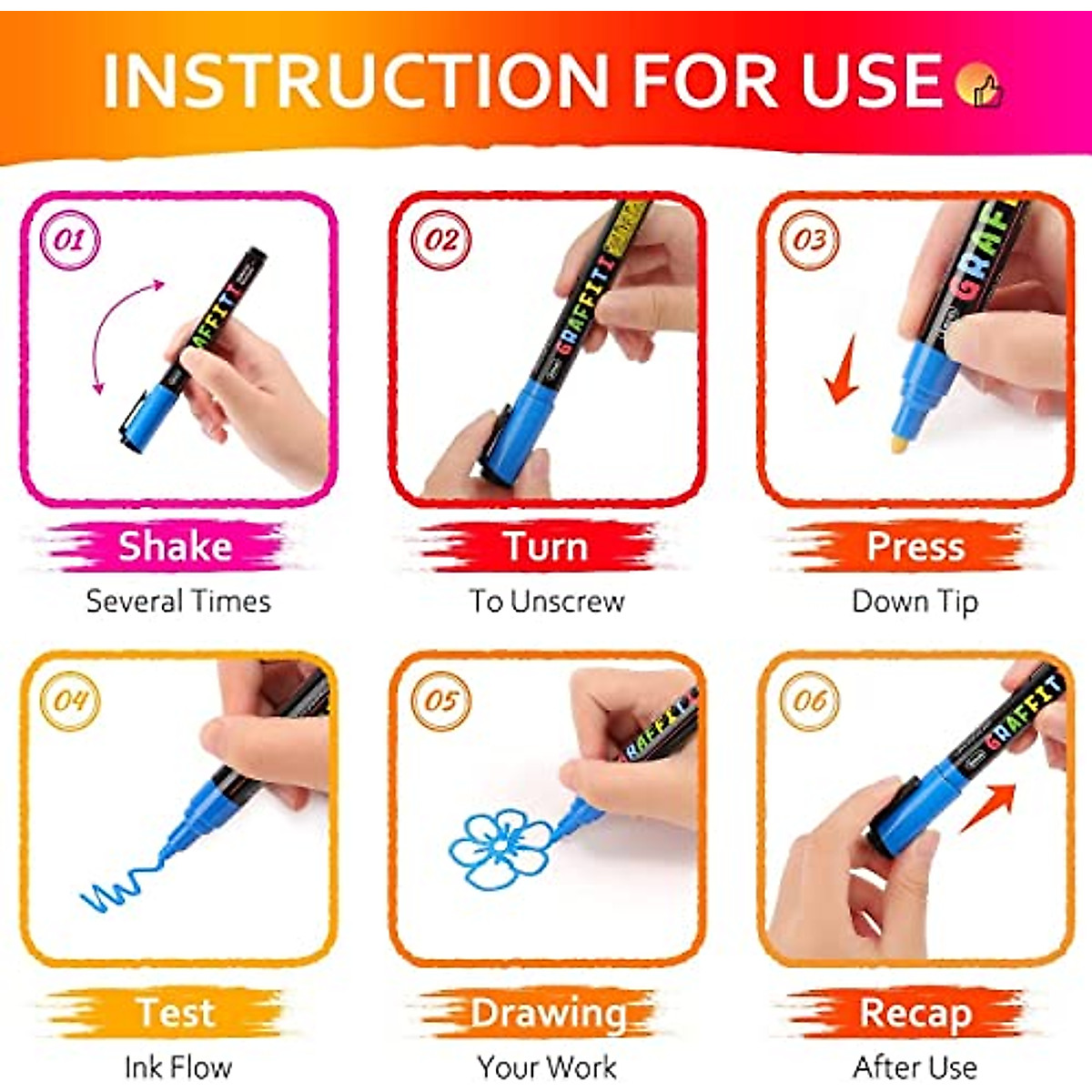 Emooqi Acrylic Paint Pens, Set of 12 Pcs Paint Markers Pens for Rocks, Craft, Ceramic, Glass, Wood, Fabric, Canvas -Art Crafting Supplies