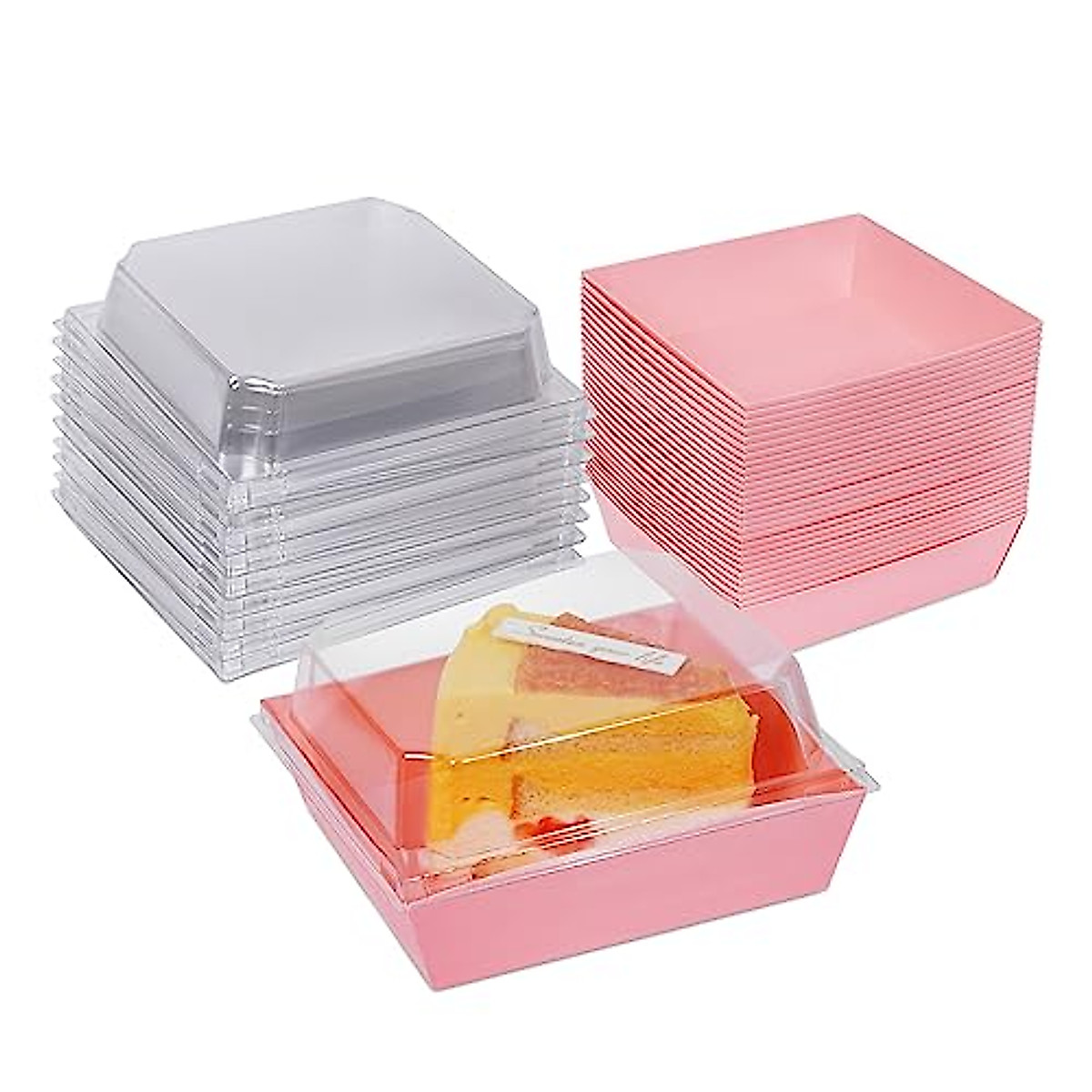 60 Pack Paper Charcuterie Boxes with Clear Secure Lids, 5'' Pink Square Disposable Food Containers Bakery Boxes for Bakery Desserts Sandwich, Slice Cake, Cookies, Hot Cocoa Bombs, Strawberries