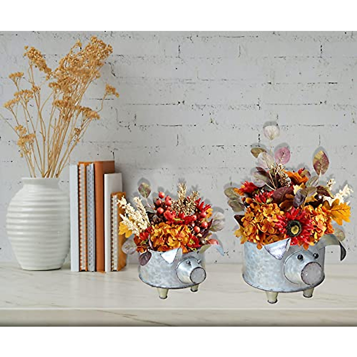 ShabbyDecor Galvanized Metal Pig Bowl Farmhouse Pig Succulent Planter Set of 2