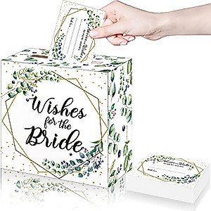 Outus 51 Pieces Wedding Advice Cards and Box Set, Greenery Advice Card Holder Box, 50 Pieces Double Sided Advice and Wishes Cards for Wedding Decorations Bridal Shower Activity Baby Shower Party