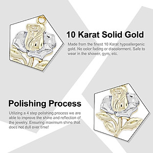 CA CHARMAMERICA Gold Rose Charm Pendant - 10 Karat Gold - Flower Rose Jewelry - Valentines Day Gift, Mother's Day Gift (Style 2)