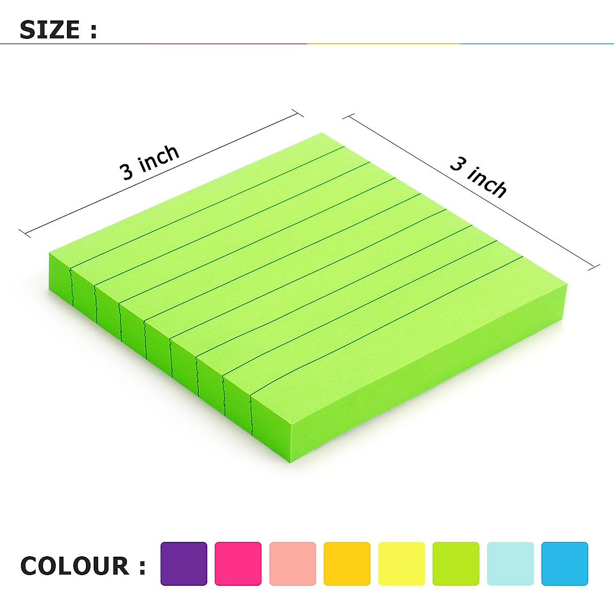 Eastern Wolf 8 Pads Lined Sticky Notes 3x3 Sticky Notes with Lines Self-Stick Note Pads 8 Bright Multi Colors, 85 Sheets/Pad