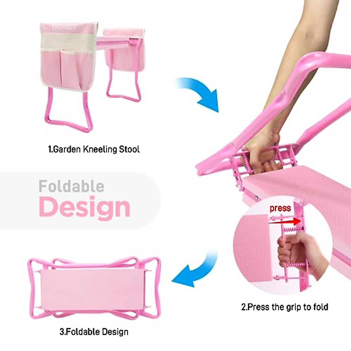 Besiter Garden Kneeler and Seat, Heavy Duty Garden Stool with EVA Foam Pad Protects Knees Back, Folding Gardening Kneeler Bench and Sitting for Camping Great Gifts for Seniors, Women (Pink Seat Only