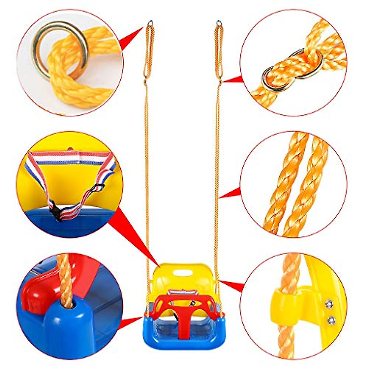 AIPINQI 3 in 1 Kids Swing Seat, Infant Toddler Children Secure Swing Seat Detachable Swing Seat High Back Swing Set for Playground Indoor Outdoor, Blue