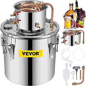 VEVOR Alcohol Still 9.6Gal/38L Alcohol Distiller Stainless Steel Distillery Kit for Alcohol with Copper Tube & Pump Home Brewing Kit Build-in Thermometer for DIY Whisky Wine Brandy