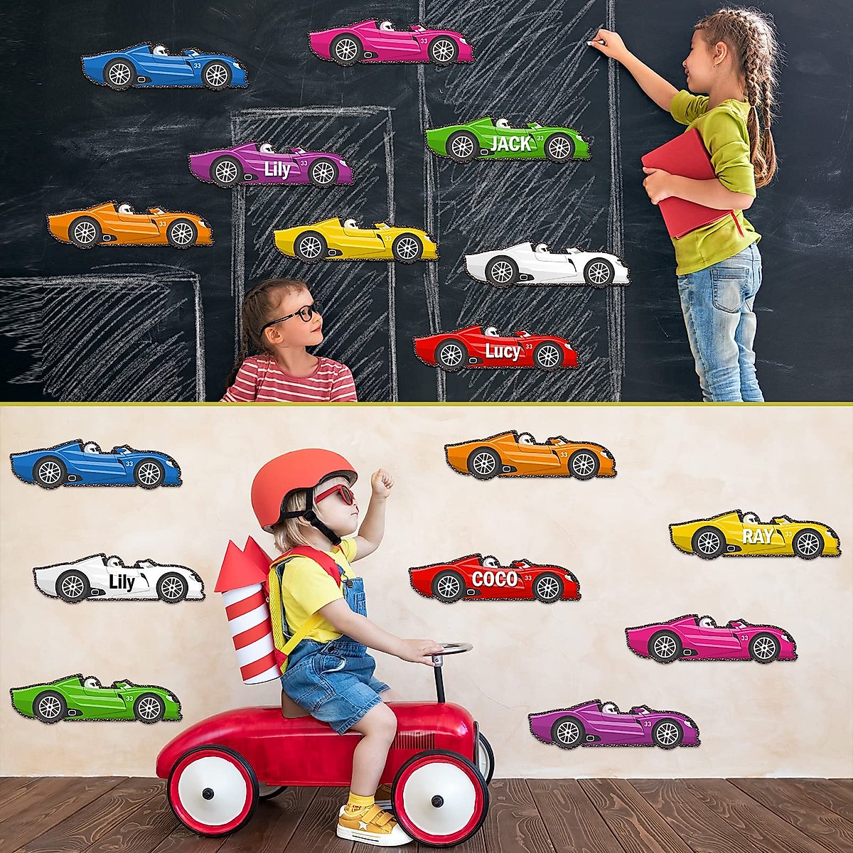64 Pcs Colorful Race Cars Cutouts Race Cars Accents Paper Cars Cutouts Party Race Cars Bulletin Board Classroom Decor for Teacher Student Race Cars Party Supplies