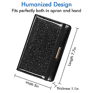 Server Books for Waitress - Leather Waiter Book Server Wallet Cute Waitress Book&Waitstaff Organizer, Guest Check Book Holder Money Pocket Fit Server Apron, Glitter Black