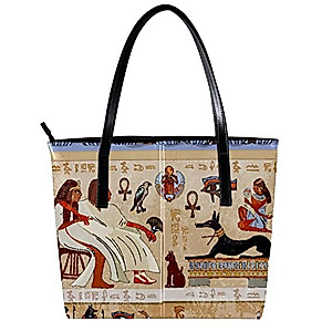 Large Leather Handbags for Women Ancient Egyptian Gods and Pharaohs Top Handle Shoulder Satchel Hobo Bag