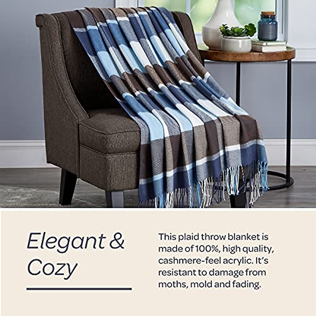 Lavish Home Allure Plaid Soft Blanket-Oversized, Luxuriously Fluffy, Vintage-Look and Cashmere-Like Woven Acrylic-Breathable and Stylish Throws