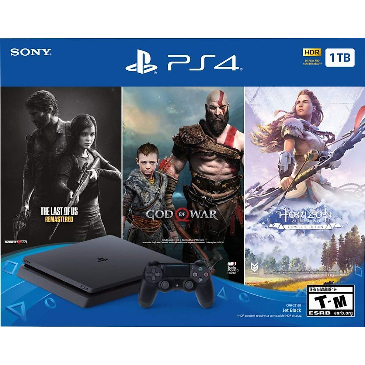Flagship Newest Play Station 4 1TB HDD Only on Playstation PS4 Console Slim Bundle with Three Games: The Last of Us, God of War, Horizon Zero Dawn 1TB HDD Dualshock 4 Wireless Controller -Jet Black