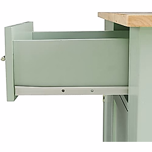 Crosley Furniture Savannah Wood Top Drop Leaf Rolling Kitchen Island Cart with Spice Rack and Shelves, Mint