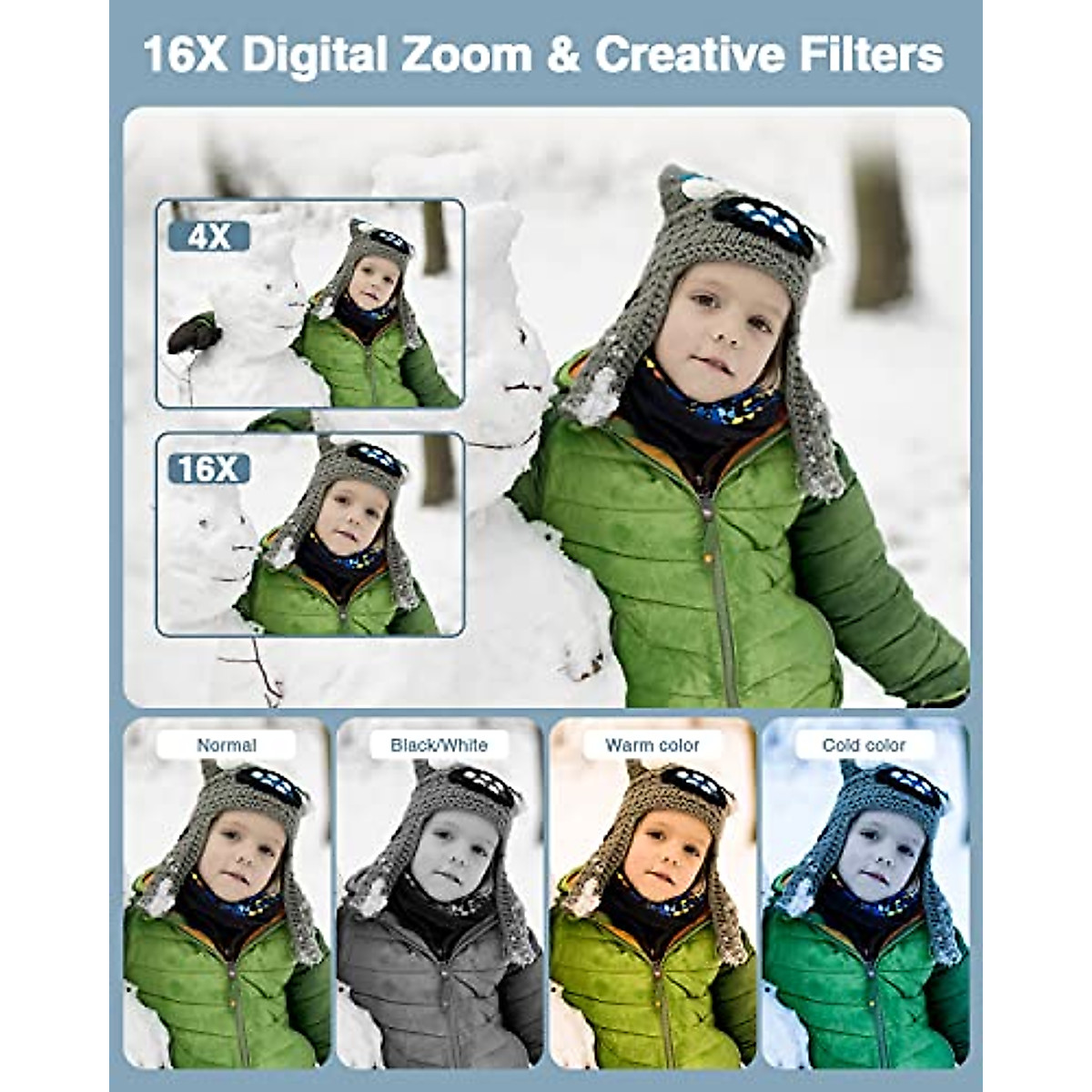 Digital Camera for Kids, Lecran 1080P 44MP Kids Camera with 32GB Card Point and Shoot Camera with 16X Zoom, Compact Portable Cameras Christmas Birthday Gift for Children Kids Teens Girl Boy(Black)