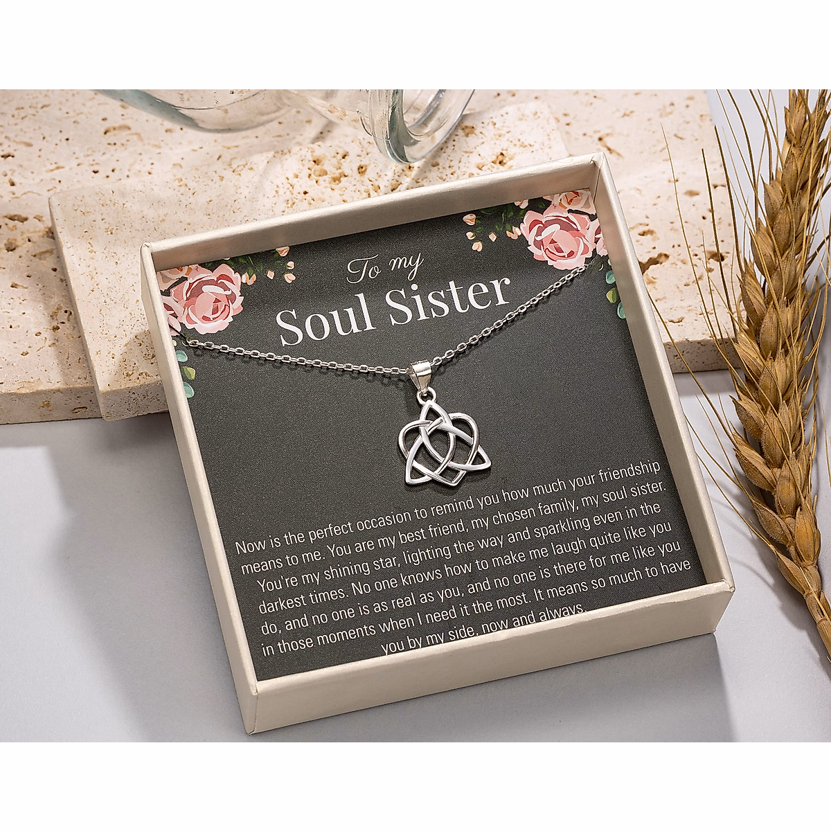 RareLove Soul Sister Gift for Women, Friendship 925 Sterling Silver Sister Celtic Knot Infinity Heart Necklace, Best Friend Birthday Gifts