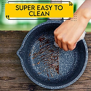 1.7 Quart Sauce Pan with Glass Lid, Nonstick Saucepan, Soup Pot with Granite Coating & Wooden Spoons For Cooking