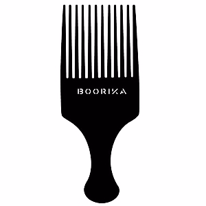 Boorika Afro Comb - Smooth & Sturdy Wide Tooth Plastic Hair Comb for Detangling & Styling, Black, 19x7 cm, Hair Comb for Men and Women (Pack of 1)