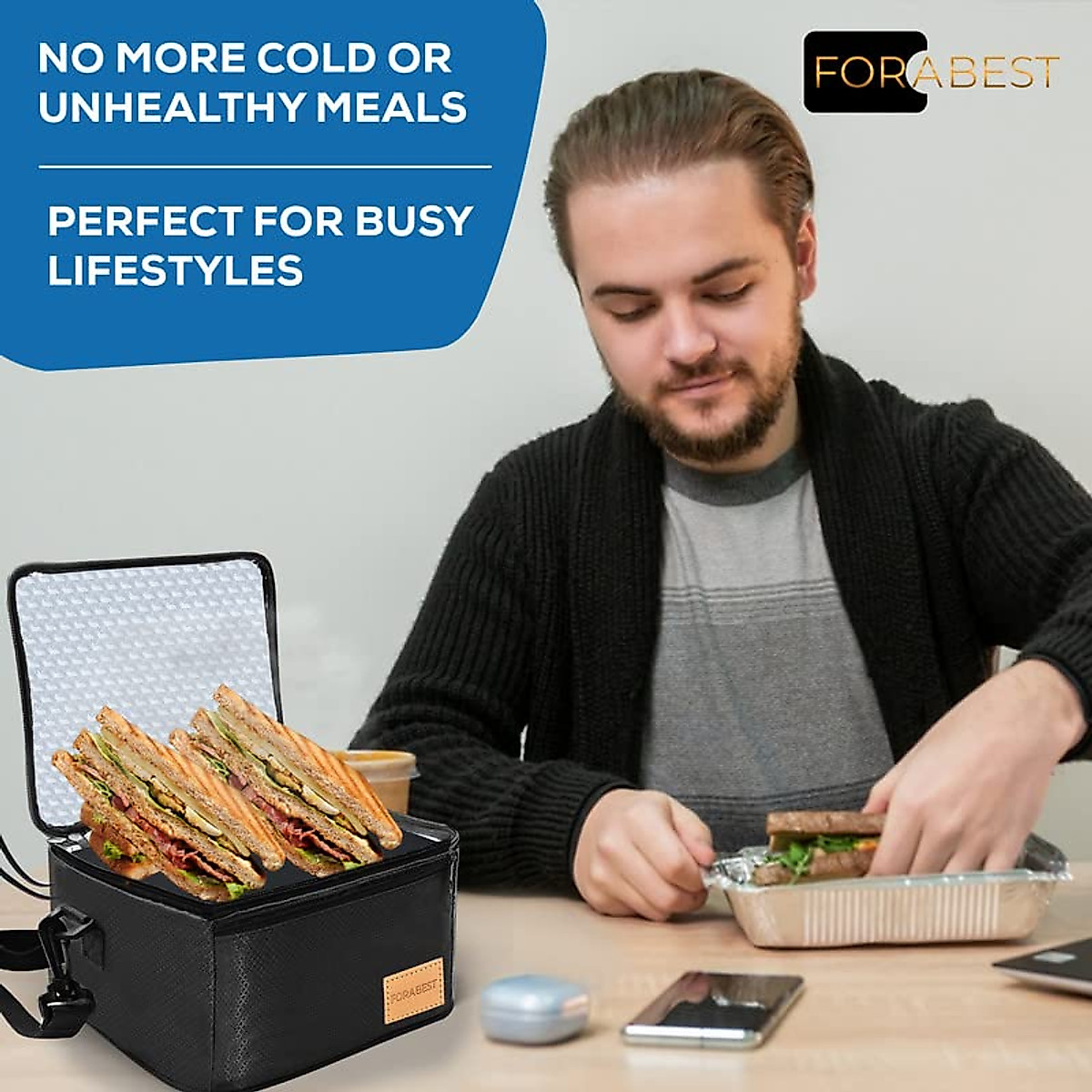 Forabest Portable Microwave Food Warmer - 12V/24V,110V/220V Fast Heating Portable Food Warmer Lunch Box, Personal Portable Oven Electric Lunch Box for Reheating Food in Car, Truck, Camping, Work