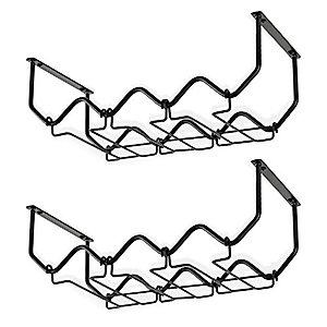 Wallniture Piccola Under Cabinet Wine Rack and Glasses Holder, Kithcen Organization and Storage Rack, Metal Black Set of 2