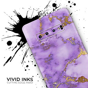 DesignSkinz Purple Marble & Digital Gold Foil V2 Protective Vinyl Decal Wrap Skin Cover Compatible with The Samsung Galaxy S20 (Screen Trim & Back Glass Skin)