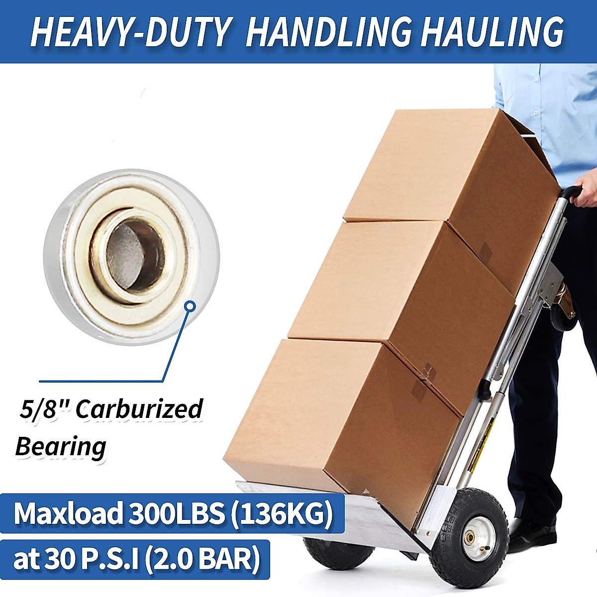 4.10/3.50-4 Pneumatic Tire, 10" Tire and Wheel, 2 Pack, with 2.2" Offset Hub, 5/8" Axle Bore Hole, Sealed Bearings, for Hand Truck Trolley Dolly Cart