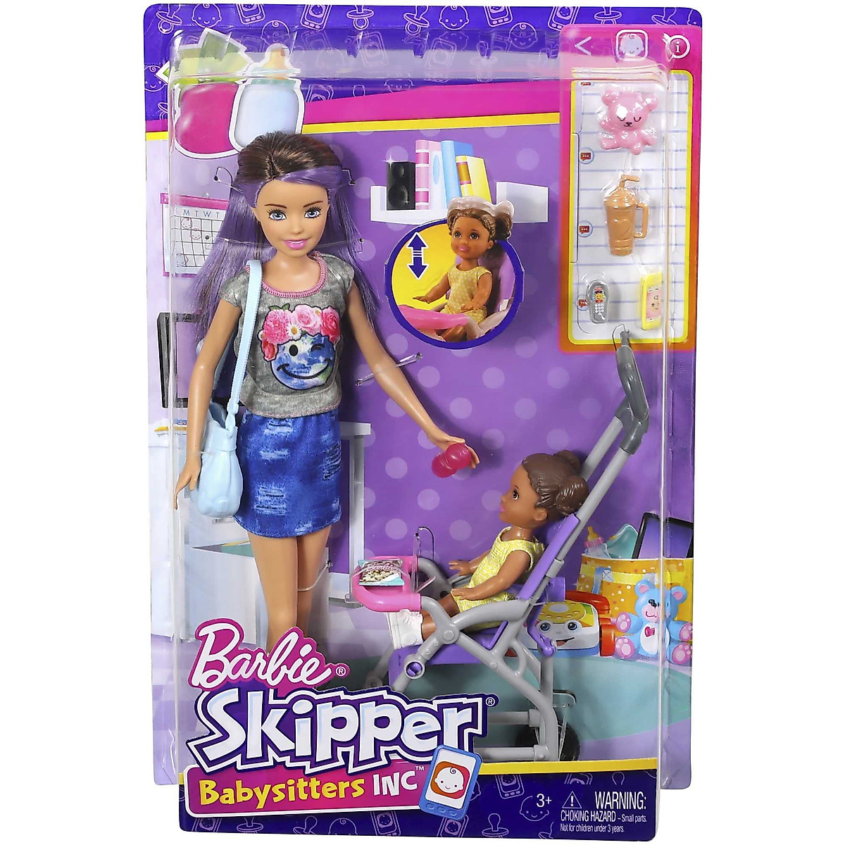 Barbie Skipper Babysitters Inc 2 Dolls & Accessories, Set with Brunette Skipper Doll, Small Doll & Bouncy Stroller (Amazon Exclusive)