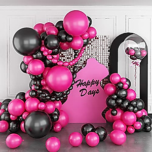 Balloons Garland Arch Kit, Rose Red Black Balloon Arch Kit, Hot Pink Latex Balloons Party Balloons For Birthday Decoration Wedding Baby Shower Engagement Graduation Decoration Party Supplies