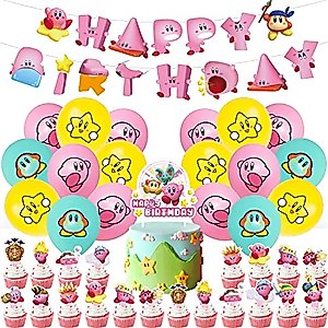 Star Birthday Party Decorations, Star Party Supplies with Cute Happy Birthday Banner, Cake Topper and 24pcs Cupcake Topper, 44PCS Game Themed Birthday Party Supplies for Girls and Boys (Balloon Set)