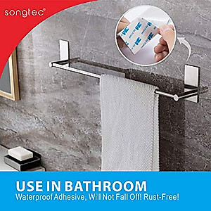 Songtec Bathroom Towel Bar 16-inch, No Drill Stick On Towel Rack, Easy Install with Self-Adhesive, Premium SUS304 Stainless Steel - Brushed Nickle
