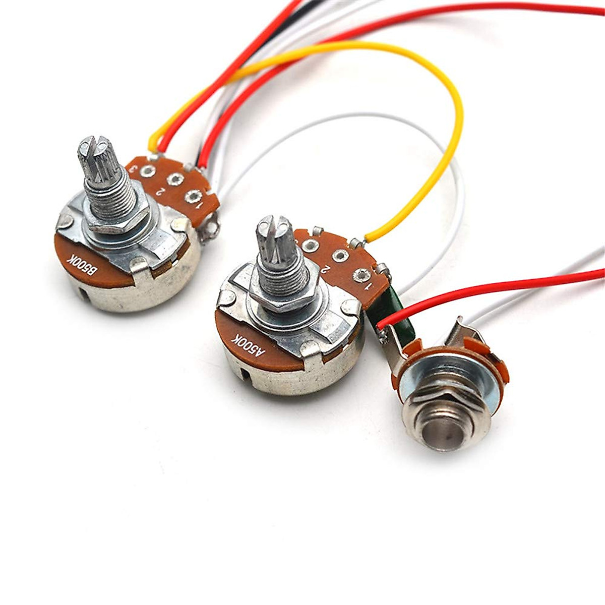 SAPHUE Guitar Wiring Harness Set Prewired 500K Big Pots 5 Way Switch Wiring Harness Kit with 6.35 Output/Black Knobs for Electric Guitar