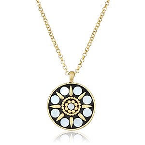 Lucky Brand Gold-Tone Hammered Mother-of-Pearl Pendant Necklace, 18" + 2" extender