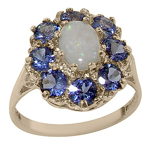 LetsBuyGold 925 Sterling Silver Natural Opal and Tanzanite Womens Promise Ring - Size 7.5
