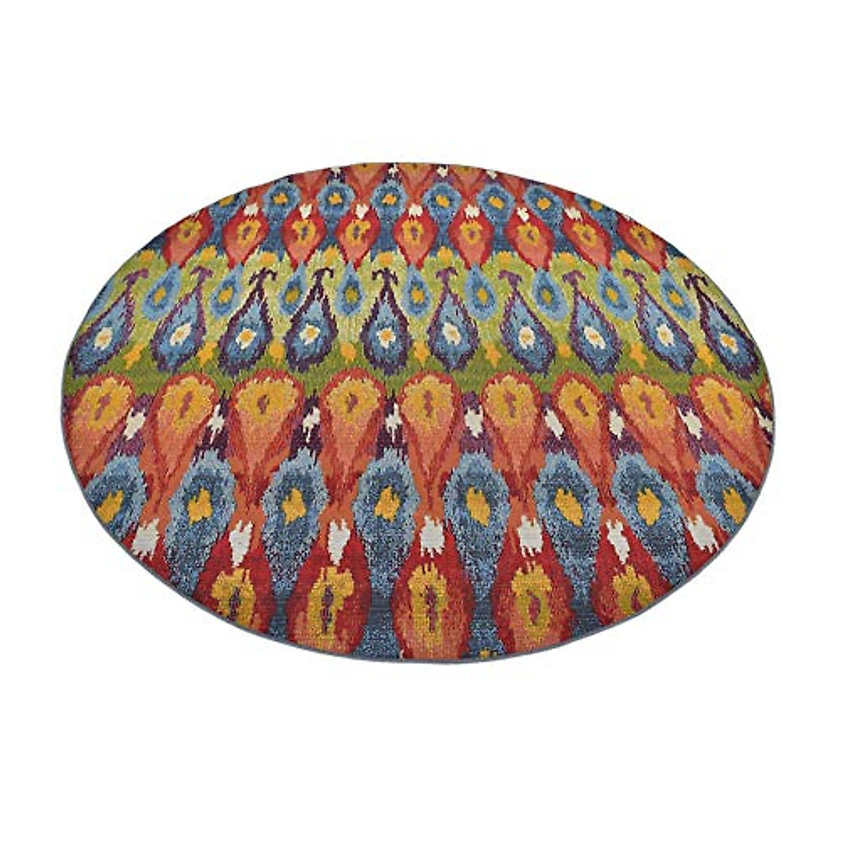 Unique Loom Outdoor Modern Collection Area Rug - Ikat (8' Round, Multi/ Burgundy)