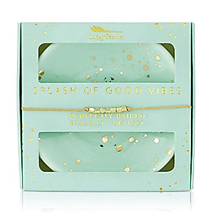 Lucky Feather 14k Gold Bead Bracelet and Jewelry Dish Set - Cute Inspirational Birthday and Friendship Gifts for Women and Teen Girls