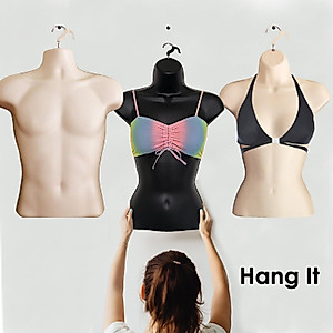 DisplayTown Flesh Male and Female Mannequin Torso with Metal Stand Hollow Back Body Stackable Dress Form for Tshirt Display, Countertop, Craft Shows, Photos and Design, S-M Clothing Size