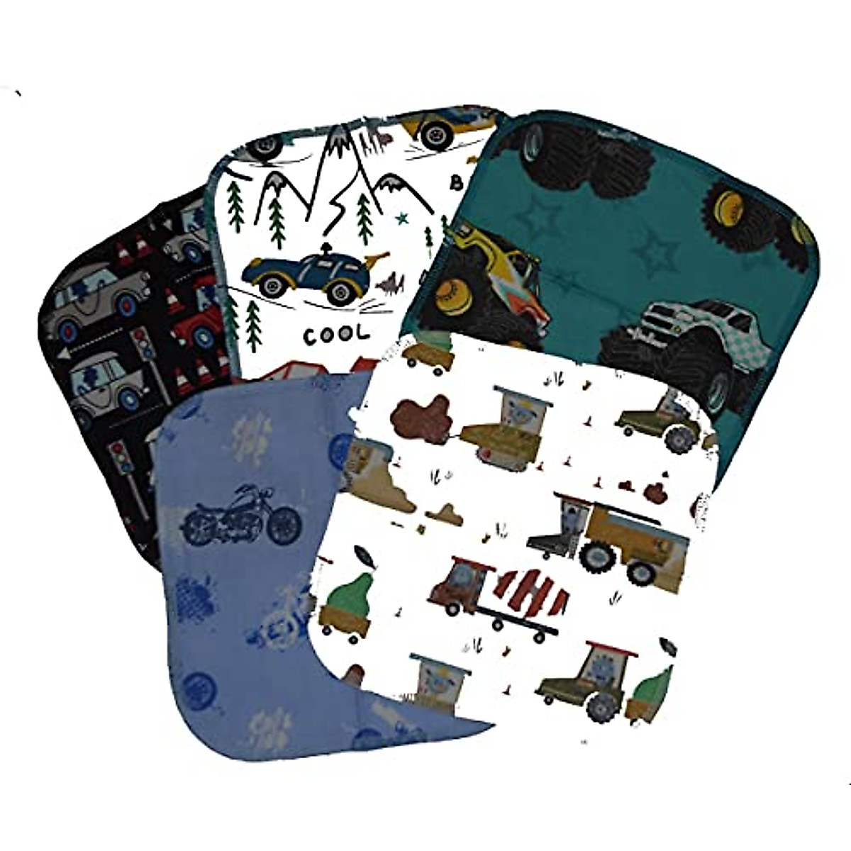 1 Ply Printed Flannel Little Wipes 8x8 Inches Set of 5 Zoom Zoom