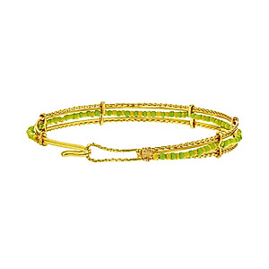 Gold Plated Babalawo Green and Yellow Beads Bangle Orula Bracelet for Women - Beautiful Gold Plated Orula Bangle Bracelet - Stylish Protection Jewelry for All Occasion