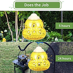 Wasp Trap for Outdoors, Effective Yellow Jacket and Hornet Catcher, Non-Toxic Reusable Hanging Bee Trap, Durable Outdoor Insect Killer - Yellow, 2 Pack