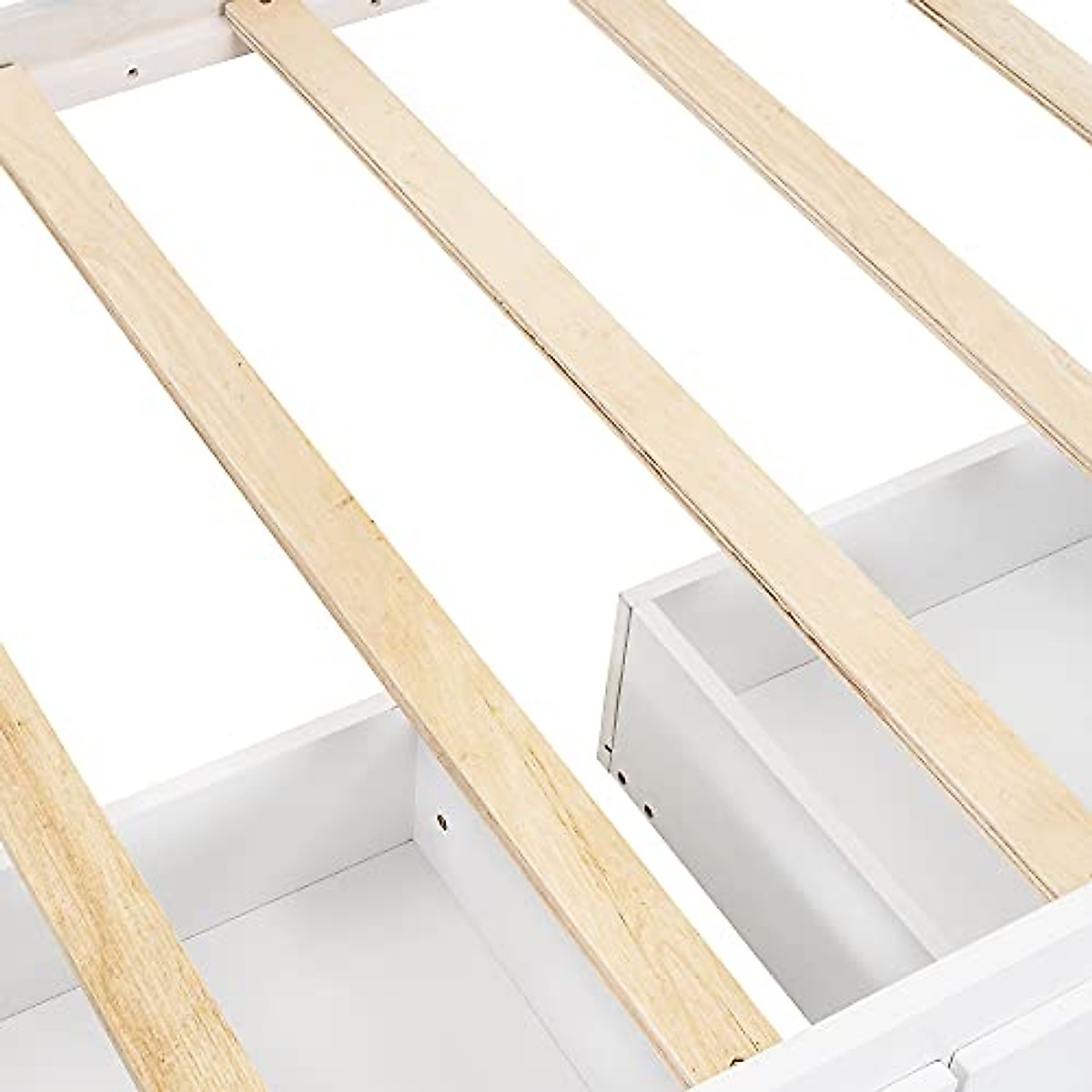 Lifeand Twin Size House Bed with 2 Drawers, Fence-Shaped Guardrail and Sky Roof, Solid Wood Bedframe for Gilrs Boys,White