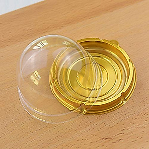 Dceyaor 50 Set Clear Plastic Mini Cake Box, Round Cupcake Holders Plastic Egg-Yolk Puff Container Mooncake Dome Boxes Baking Packing Box (Gold, 3.1 inch)